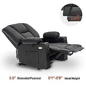 MCombo Electric Power Recliner Chair with Vibration and Heat, Extended Footrest, USB Ports, 2 Side Pockets, Cup Holders, Faux Leather 8015 (Not Lift Chair) (Black)