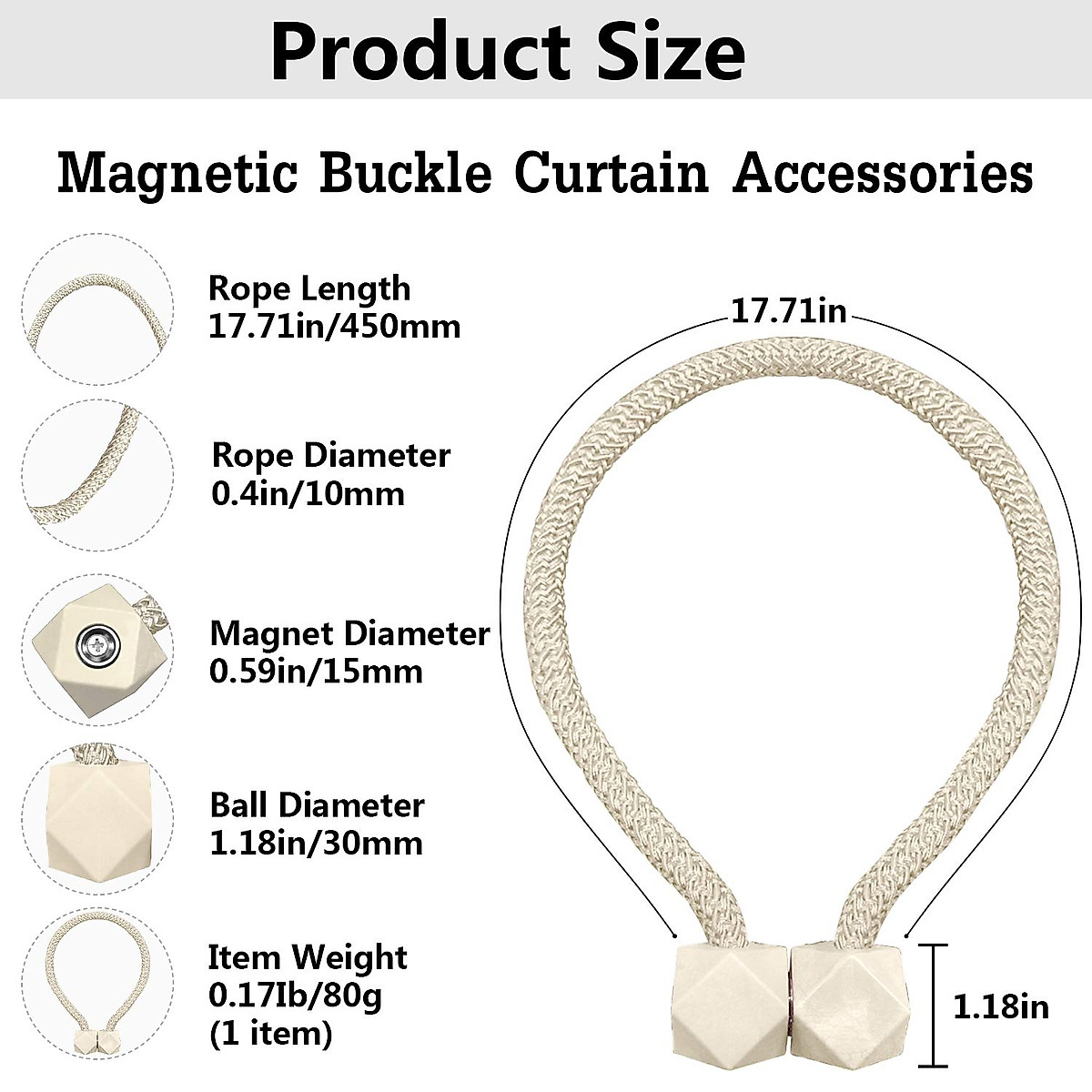 8 Pack Curtain Tiebacks, Drape Tie Backs Decorative Curtain Holdbacks Holder Magnetic Curtain Tiebacks for Window Draperies, No Tools Required- Square and Pearl Shape (Beige)