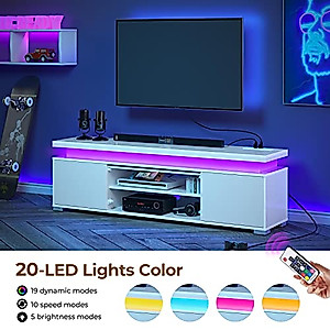 Rolanstar TV Stand with LED Lights & Power Outlet, Modern Entertainment Center for 32/43/50/55/65 Inchs TVs, TV Table, Universal Gaming LED TV Media stand with Storage Cabinet and Large Storage, White