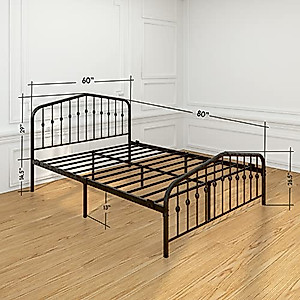 AMBEE21 Washington Queen Metal Bed Frame with Headboard and Footboard/Heavy Duty/Non-Squeak/Easy Assembly/Solid Sturdy Metal Slat/Black/No Box Spring Needed/Mattress Foundation