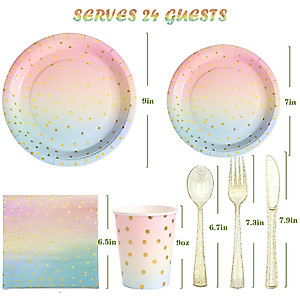 Pastel Party Supplies Rainbow Pastel Party Paper Plates Cups Napkins Dinnerware Set for Pastel Party Decorations Girl Birthday Baby Showers Bridal Shower Wedding,Serves 24