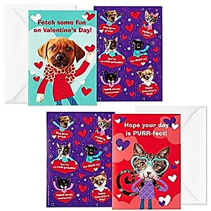 Hallmark Kids Valentines Day Cards and Stickers Assortment, Puppies and Kittens (24 Cards with Envelopes)