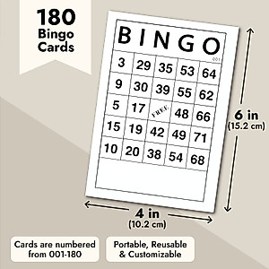 Juvale 180 Sheets Reusable Paper Bingo Cards Bulk for Adults, Disposable Number Game Set for Large Groups (4x6 in)
