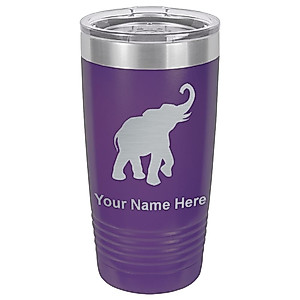 LaserGram 20oz Vacuum Insulated Tumbler Mug, Indian Elephant, Personalized Engraving Included (Dark Purple)
