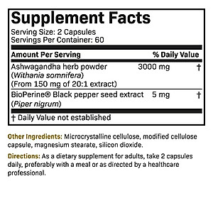 Futurebiotics Ashwagandha Capsules Extra Strength 3000mg - Stress Relief Formula, Natural Mood Support, Stress, Focus, and Energy Support Supplement, 120 Capsules