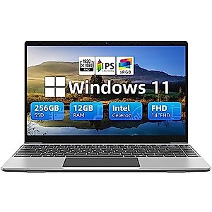 jumper Laptop 12GB DDR4 256GB SSD, Intel Celeron Quad Core CPU, Lightweight Computer with 14 Inch Full HD Display, Windows 11 Laptops, Dual Speakers, 2.4/5.0G WiFi, 35.52WH Battery, USB3.0, Type-C.