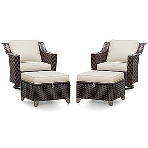 Joyside Patio Furniture Sets, 4 Pieces Outdoor Wicker Conversation Set with 2 Patio Swivel Rocking Chairs and Patio Ottomans, Rattan Sectional for Porch, Lawn Use (Beige, 4 PCS)