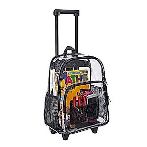 Rolling Clear Backpack, Heavy Duty Cold-Resistant Security Transparent PVC Backpack with Wheels