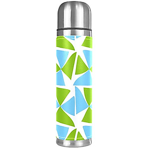 Stainless Steel Leather Vacuum Insulated Mug Abstract Thermos Water Bottle for Hot and Cold Drinks Kids Adults 16 Oz