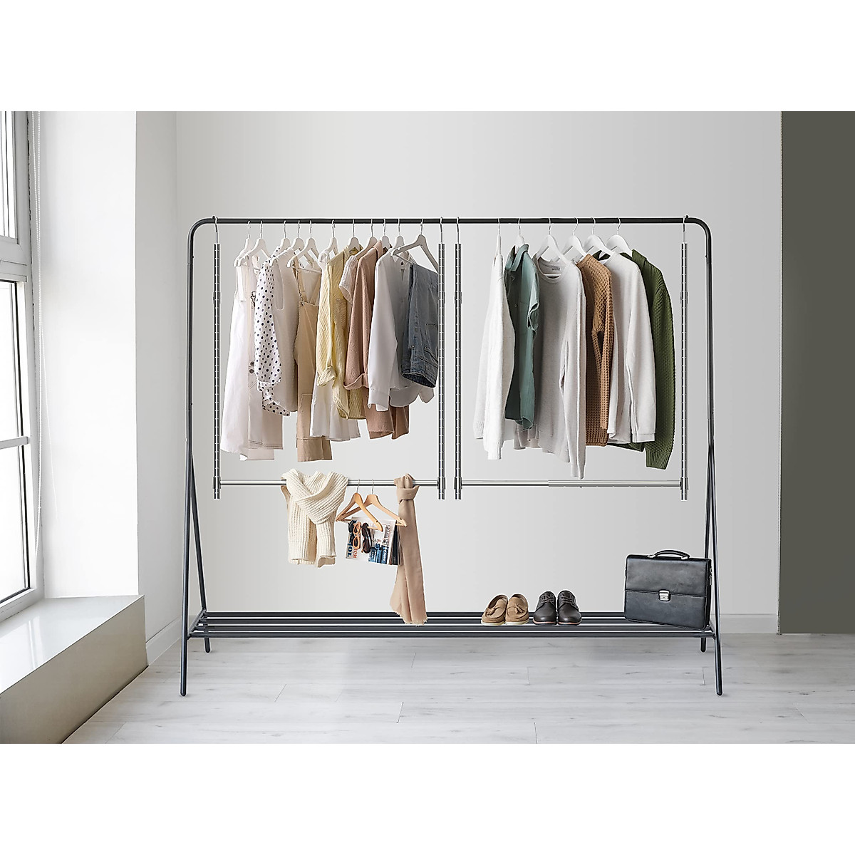 Simple Houseware Adjustable Closet Hanging Rod, Chrome - 2 Pack