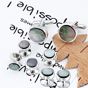 Mens Mother of Pearl Cufflinks and Studs Set for Tuxedo Shirt Studs for Men with a Gift Box