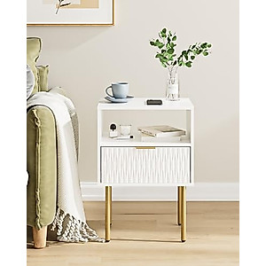 Aienvey Night Stand, Modern Bedside Table with Storage Drawer, Small Side Table with Open Wood Shelf, Bedside Furniture, Nightstand, End Table for Bedroom, Living Room, White