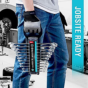 DURATECH Combination Wrench Set, SAE & Metric, 22-piece, 1/4'' to 7/8'' & 8-19mm, CR-V Steel, Organized in Wrench Holder