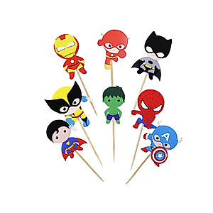 Confetti 24pc Cartoon Superhero Cupcake Topper for Kids Birthday Party Cake Decoration Supplies Super Heroes Cupcake Toppers Cupcake Toppers/Super Heroes Party Supplies/Superheroes Inspired
