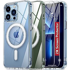 Oterkin Magnetic for iPhone 13 Pro Case Clear,[Compatible with MagSafe],[Strong N52 Magnets][Anti-Yellowing] iPhone 13 Pro Phone Case with [2Pcs Screen Protector][10FT Military Protection] (Clear)