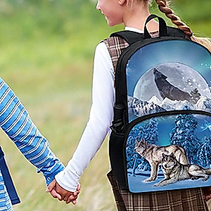 PORCLAY Three Wolf Moon Backpack for School Boys Kids Middle School Elementary Preschool Bookbag Girls Aesthetic School Bag for Boys 8-12 Simple School Supplies Bag