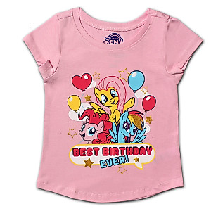 My Little Pony Girl's Best Birthday Ever Blouse Tee Shirt, Short Sleeve, Pink, Size 6