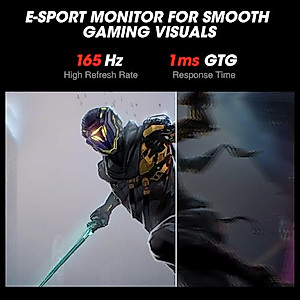 KOORUI 24 Inch Gaming Monitor, 165Hz IPS 1080p 1ms Adaptive Sync, Frameless, HDMI, DisplayPort, Tilt Adjustable, Eye Care, VESA Wall Mount， Black