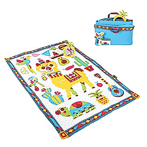 Yookidoo Fiesta Baby Tummy Time Mat. Folds As Carrying Bag. Indoor & Outdoor Activity Play Gym with Mirror, Rattle & Teether. Extra Large Washable Newborn Blanket (145 X 100cm)