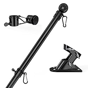 YeYeBest Flag Pole, 5 FT Flag Pole Kit for House, 2 No-Tangle Rings Clips, Flag Holder Bracket, Stainless Steel, Black