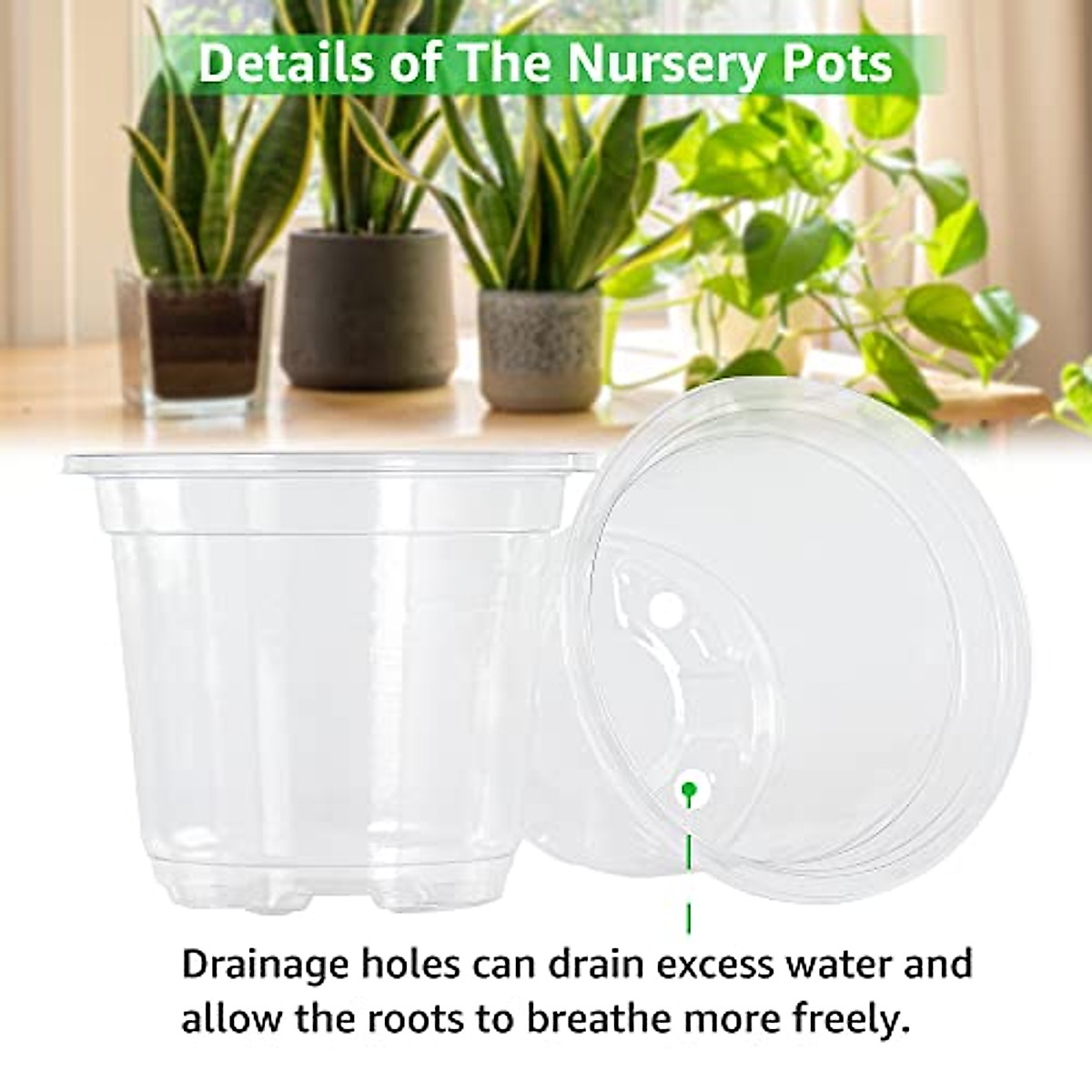 Bonviee 36 Packs 3.5/4/5 Inch Clear Nursery Pots, Transparent Plastic Planter with Drainage Holes, Seed Starting Pot Flower Plant Container -Clear