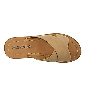 Soda LUCY ~ Women Open Toe Flatform Platform Crisscross Band Upper Fashion Slide Sandals (Camel, numeric_8_point_5)