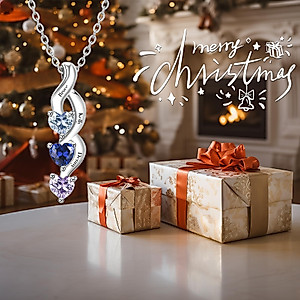 ORFAN Personalized Sterling Silver Mothers Name Necklace with 3 Simulated Birthstones Custom Heart Pendant Necklace Personalized Mom Necklace for Christmas (Silver)