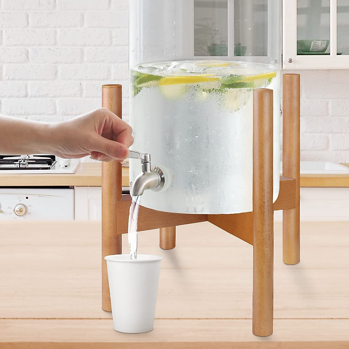AZAMIA Beverage Drink Dispenser Stand for Parties, Fits 10-12 Inches Gallon Jugs, Glass Jars and Bottles, Wood