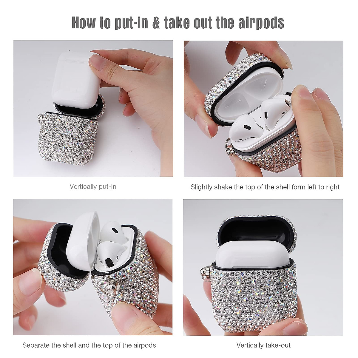 Luxurious Rhinestone AirPods Case, Protective Bling Diamonds AirPod Charging Protective Case Cover for Apple I10/I12 TWS (Silver with Keyring)