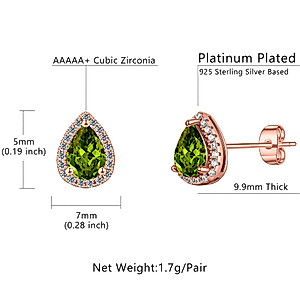 August Peridot Birthstone Stud Earrings for Women, Natural Peridot Birthstone Earrings 18K White Gold Plated S925 Sterling Silver Pear Cut Genuine Peridot August Birthstone Earrings for Women Mother