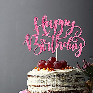 Naicaek Handmade Glitter Happy Birthday Cake Topper,Birthday Party Cake Decorations, Anniversary/Birthday Party Decoration Supplies (Pink)