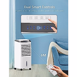 PARIS RHÔNE Evaporative Air Cooler, 4-in-1 Evaporative Cooler, Portable Swamp Cooler with Negative Ion, LED Display, 2.6Gal Water Tank, Remote Control, Casters for Home, Office