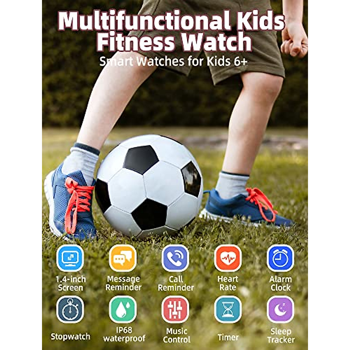 Kids Smart Watch for Boys Girls,IP68 Waterproof Kids Fitness Activity Tracker Watch,Heart Rate Sleep Monitor,8 Sport Modes, Pedometers, Calories Counter, Alarm Clock, Kids Gifts for Teens 6+ (Black)