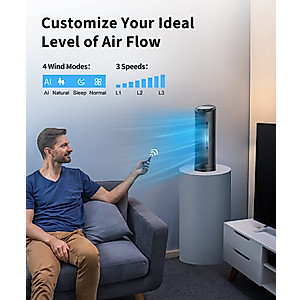 Tower Fan for Bedroom, 20ft/s Quiet Cooling Fan, 70° Oscillating Floor Fan with Remote,Led Display,3 Speed Options,4 Modes,12Timer,13“ Bladeless Portable Table Fan for Bedroom Office Home Black