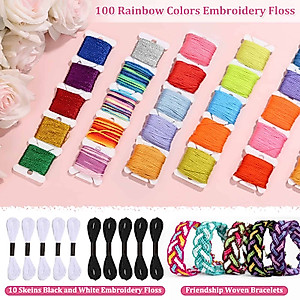 PAXCOO 985Pcs String Bracelet Making Kit, Friendship Bracelet String Kit with 110 Skeins Embroidery Floss Cross Stitch Thread, 830 Beads for Friendship Bracelet Making, 45Pcs Embroidery Tools