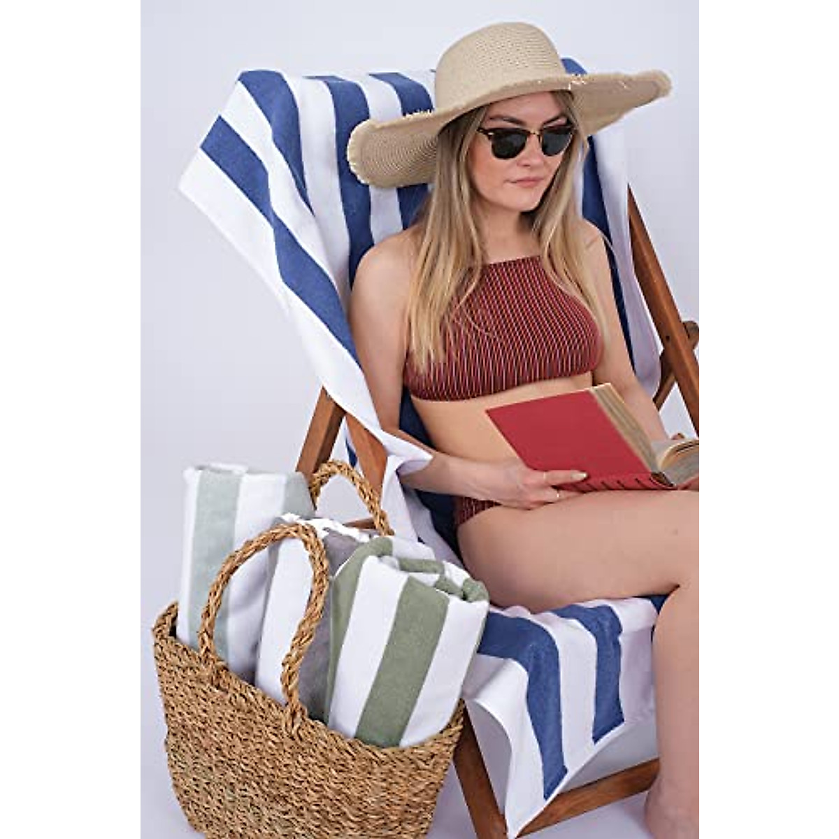 Cotton Paradise, Cabana Stripe Beach Towels, 100% Cotton Extra Large Pool Towels, Oversized Swim Towels, Soft Absorbent Quick Dry, Navy Blue