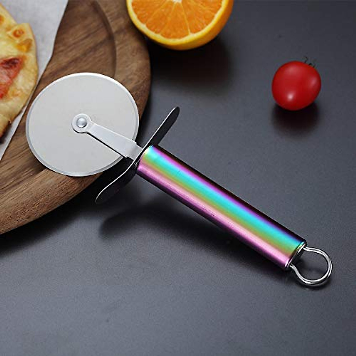 Berglander Pizza Wheel, Rainbow Handle Stainless Steel Pizza Cutter, Super Sharp Pizza Slicer With Titanium Colorful Plating, Pastry Cutter, Easy to Clean And Stored (Rainbow Handle)