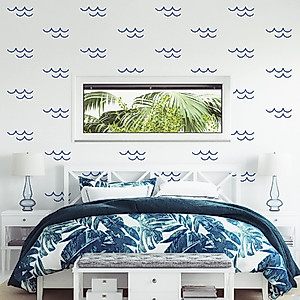 A Room with Dark Blue Wave Vinyl Wall Decals, Peel and Stick Ocean Beach Stickers for Nursery, Kids Bedroom Livingroom Home Wall Decor