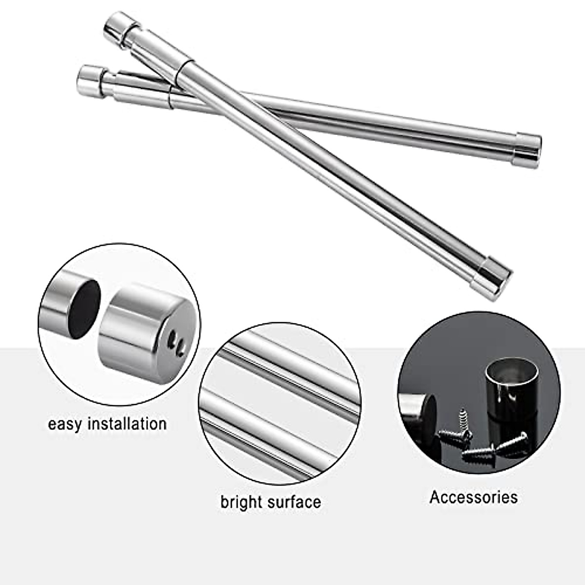 Closet Pole, Closet Rod with Telescopic Adjustment, with Wardrobe Rail Rod Pole Socket and Screws, Pack-2, Clothes Rod for Closet Suitable for Wardrobes, Cabinets, Bathrooms (15.7‘’-27.6‘’)