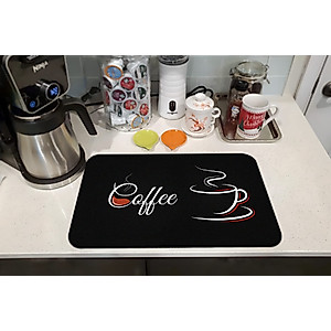 Coffee Mat Absorbent and Quick Dry Mat Hide Stain Rubber Backed Anti-Slip Drying Mat 19.5x12in for Kitchen Counter-Coffee Bar