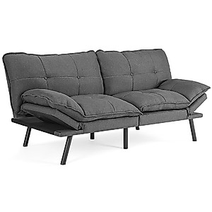 FONTOI Convertible Futon Sofa Bed, Moderm Foam Linen Fabric Loveseat Couch with Push-Pull Design for Relaxing, Sleeping, or Hosting Guests in Small Spaces, Grey