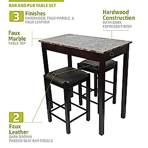 Pearington Remington High Top Counter Height Bar and Pub Table Set with 2 Chairs, Dark Espresso