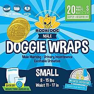 Disposable Dog Diapers Male | 20 Premium Quality Adjustable Doggie Wraps with Moisture Control and Wetness Indicator | 20 Count Small Size