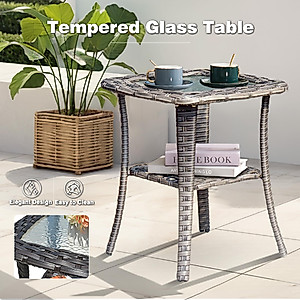 ovios 3 Pieces Patio Swivel Chairs with Side Table, Outdoor Wicker Rocking Chairs with Comfy Cushions, High Back Glider Rocker Chair Set for Porch Deck, Grey Rattan/Denim Blue