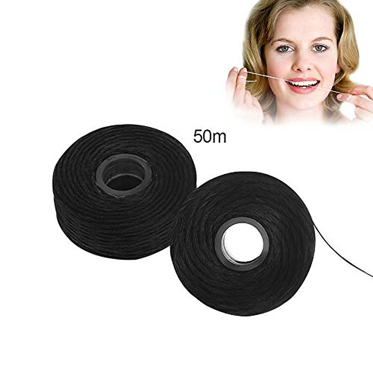 8Pcs/Pack Bamboo Charcoal Dental Flosser Mint Flavor Dental Floss Built-in Spool Flat Wire Replacement Core Dental Floss 50M Each(Comes with a Box for Easy Carrying) (Black)