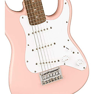 Squier Mini Stratocaster Electric Guitar, Shell Pink, Laurel Fingerboard