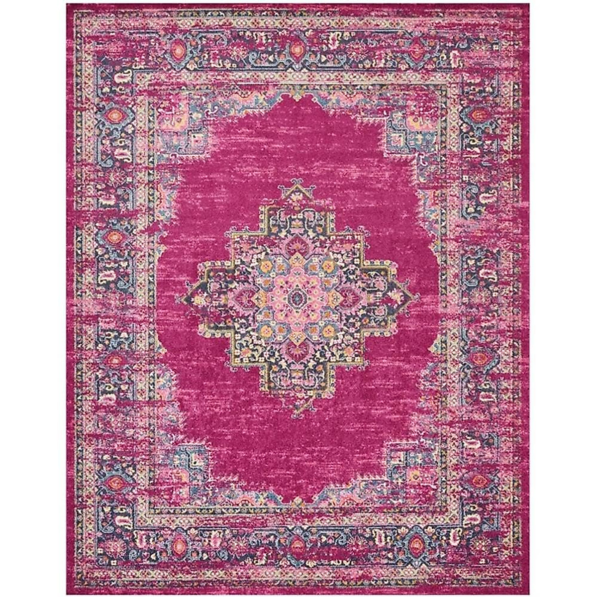 Nourison Passion Fuchsia 8' x 10' Area-Rug, Boho, Traditional, Easy-Cleaning, Non Shedding, Bed Room, Living Room, Hallway (8x10)