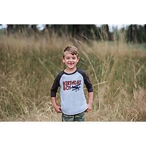 7 ate 9 Apparel Boy's Birthday Boy Biplane Airplane Grey Raglan Tee 18 Months