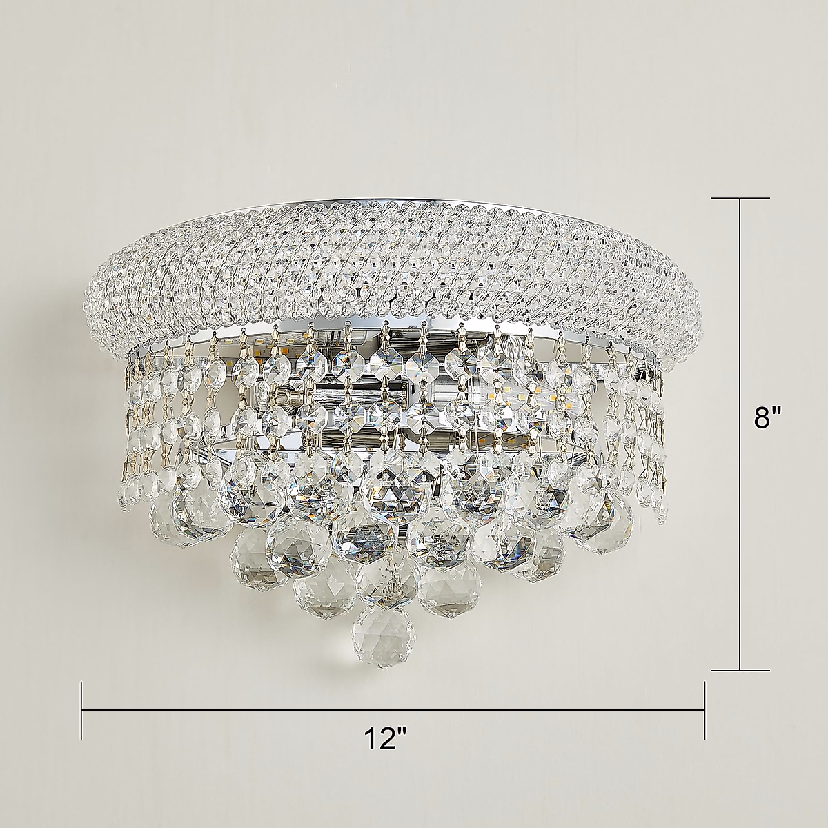 Homeooze 2-Lights Empire Crystal Wall Sconce Light for Living Room Dining Room Bathroom Vanity Mirrors Hallway Bedroom Closet Stairway (Chrome)