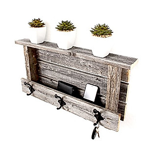BarnwoodUSA | Rustic Wood Farmhouse Shelf with Hooks (Weathered Gray)